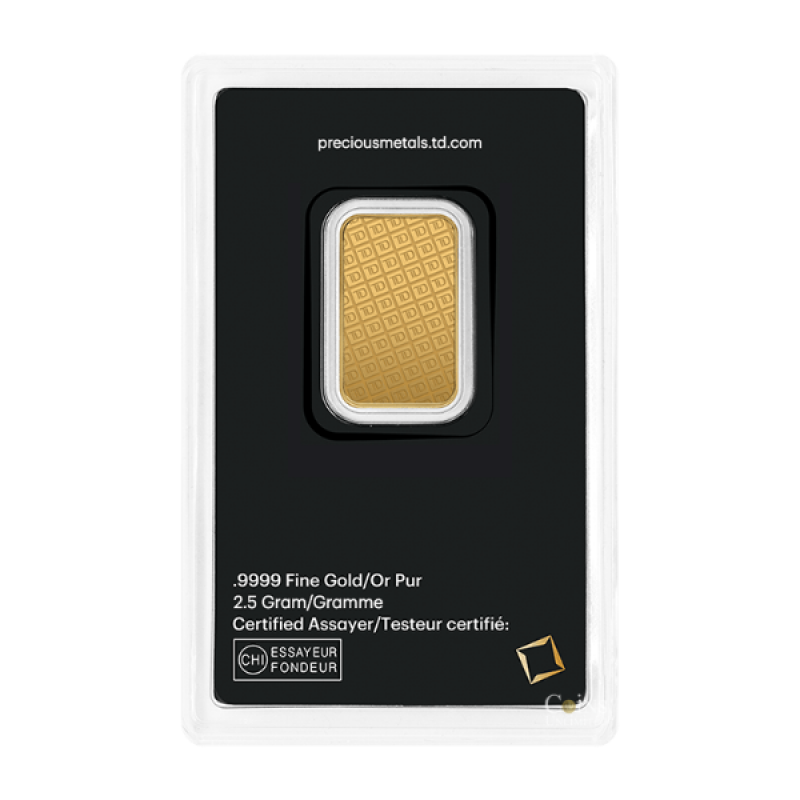 TD Bank 2.5g 99.99% Pure Gold Bullion Bar/Wafer *E-TRANSFER & CANADA ONLY*