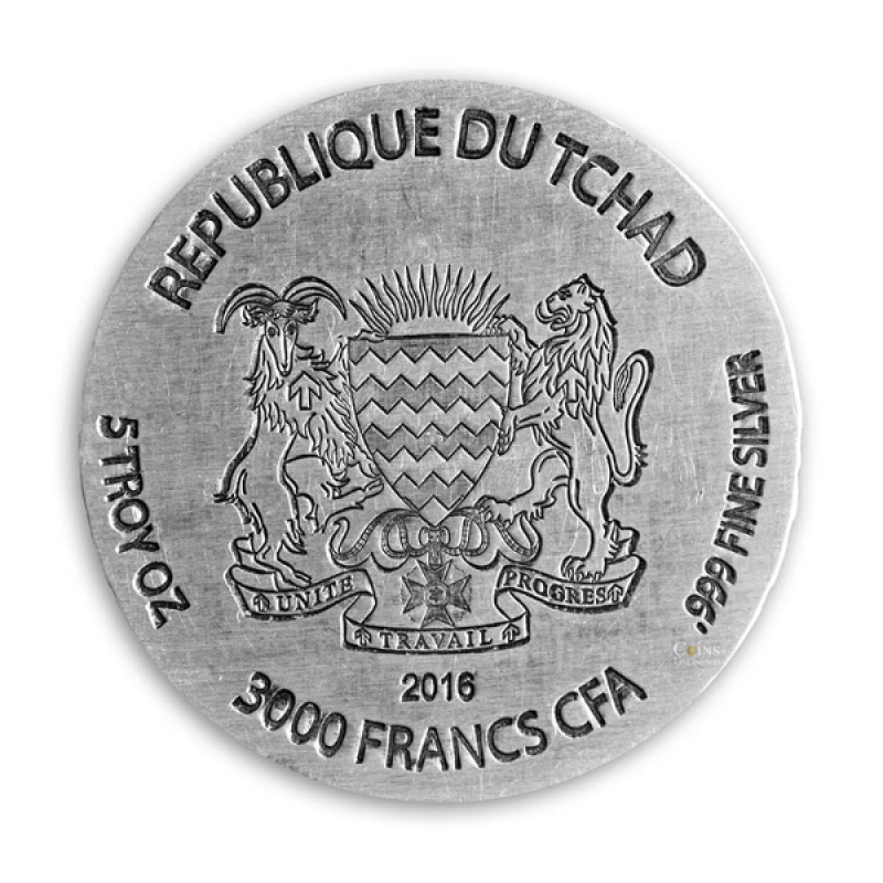 2016 5oz Republique Du TChad 3000 Francs ERS King Tut - Antique Silver Coin