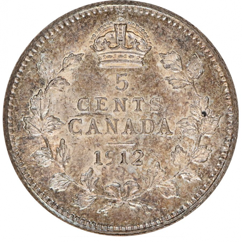 1912 Canadian 5-Cent Small Silver Coin (VF)