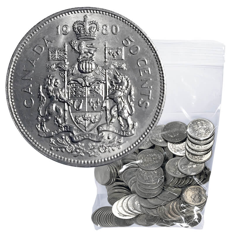 1980 Canadian 50-Cent Coat of Arms Half Dollar Coin Lot of 100pcs ...