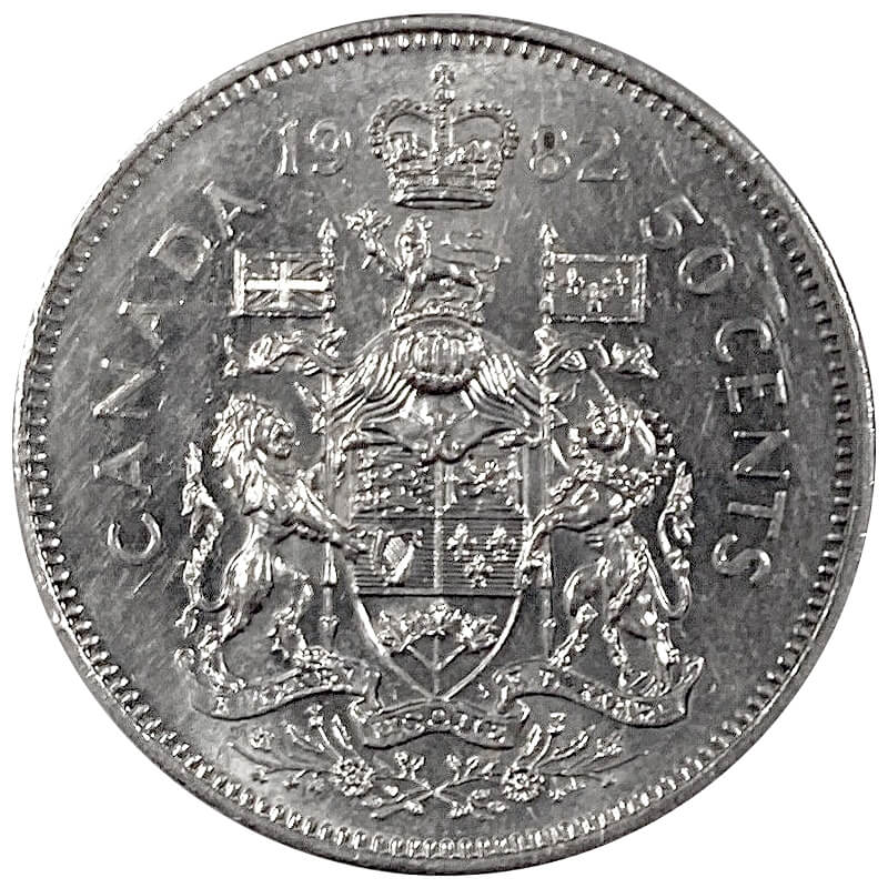 1982 Canadian 50-Cent Coat of Arms Half Dollar Coin Lot of 100pcs ...