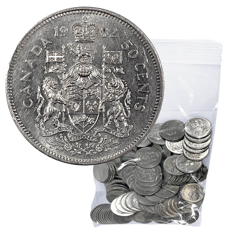 1982 Canadian 50-Cent Coat of Arms Half Dollar Coin Lot of 100pcs ...