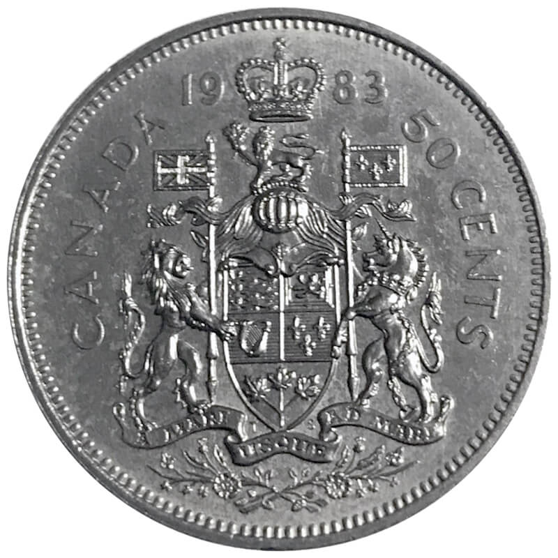 1983 Canadian 50-Cent Coat of Arms Half Dollar Coin Lot of 100pcs ...