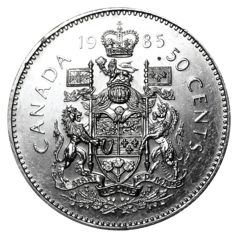 1985 Canadian 50-Cent Coat of Arms Half Dollar Coin Lot of 100pcs ...