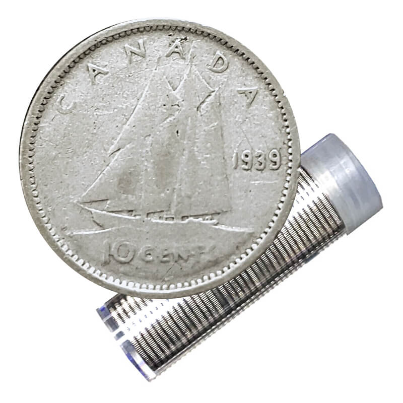 1939 Canadian 10-Cent Bluenose Schooner Silver Dime Roll in Coin Tube ...