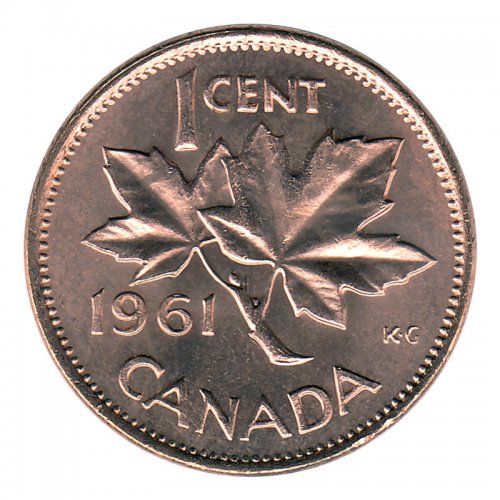 1961 Canadian 1 Cent Maple Leaf Twig Penny Coin Brilliant Uncirculated 