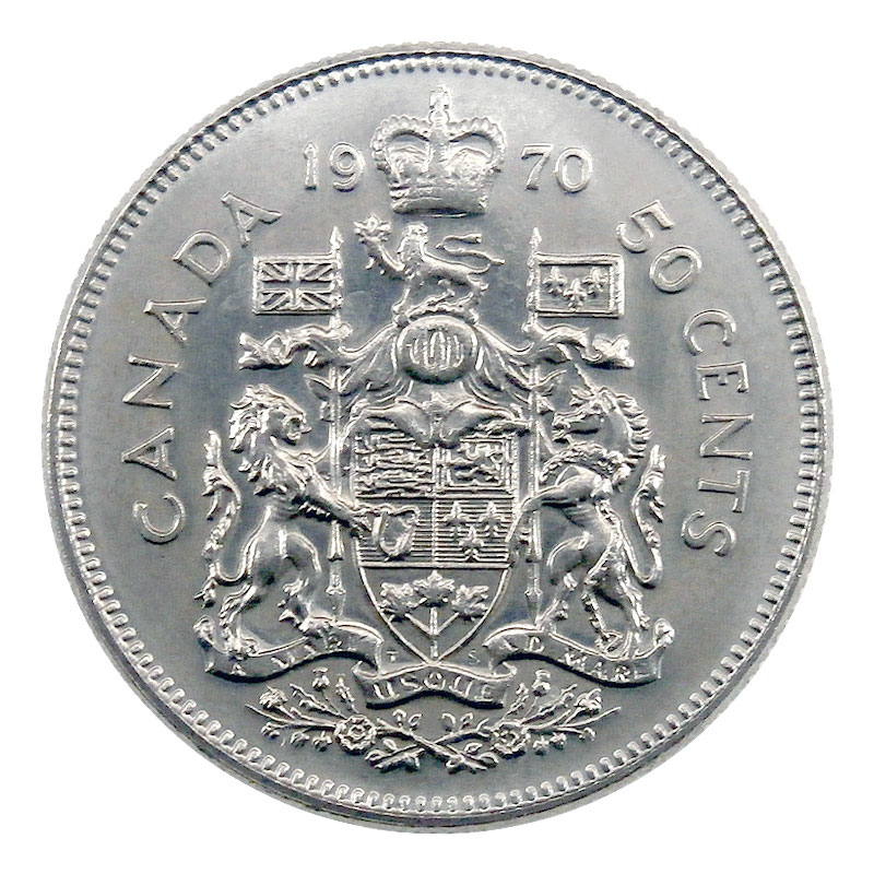 1970 Canadian 50-Cent Coat of Arms Half Dollar Original Coin Roll