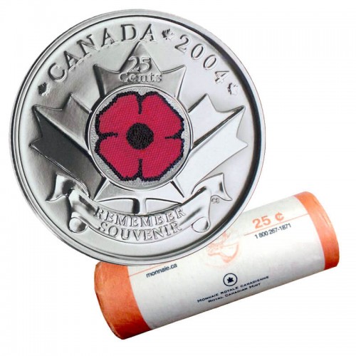 2004-P Canadian 25-Cent Remembrance Poppy Coloured Quarter Original ...