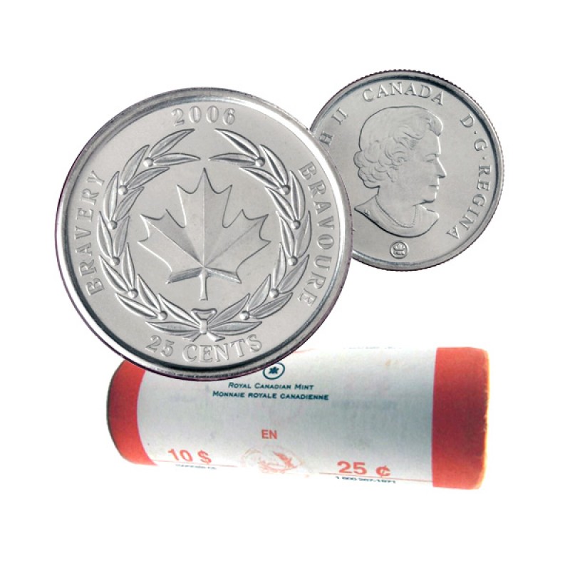 2006 Canadian 25-Cent Medal of Bravery Quarter Original Coin Roll ...