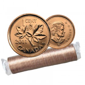 2012 NON-MAGNETIC Canadian 1-Cent Maple Leaf Twig Penny Original Coin Roll