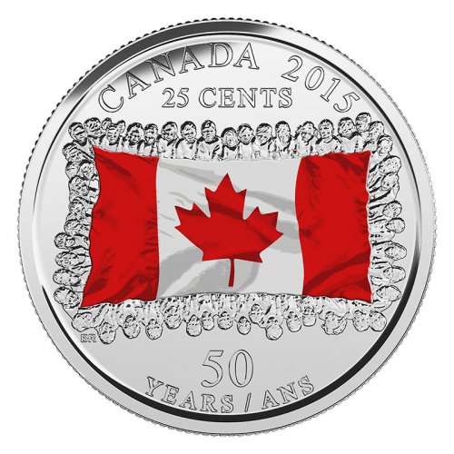 2015 Canadian 25-Cent National Flag 50 Years Coloured Quarter Coin ...