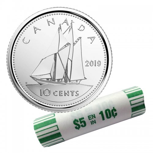 2019 Canadian 10-Cent Bluenose Schooner Dime Original Coin Roll-heads ...