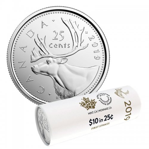 2019 Canadian 25-Cent Caribou Quarter First Strikes Special Wrap Coin Roll