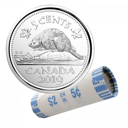 2019 Canadian 5-Cent Beaver Nickel Original Coin Roll