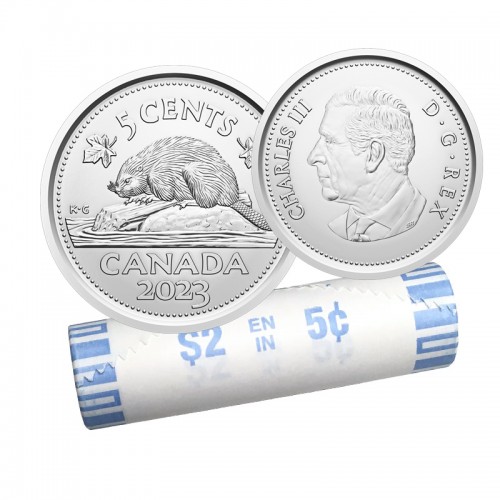 2023 Canadian 5-Cent Beaver/King Charles III Nickel Original Coin Roll