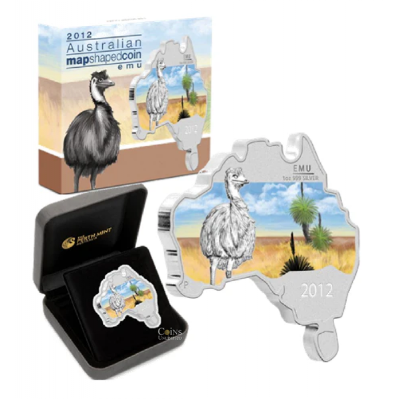 2012 Australian $1 Map Shaped Coloured Coin - Emu - 1 oz Fine Silver ...