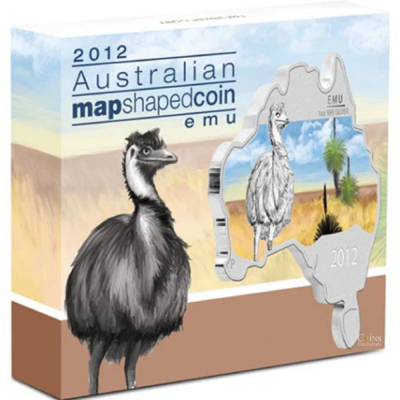 2012 Australian $1 Map Shaped Coloured Coin - Emu - 1 oz Fine Silver ...