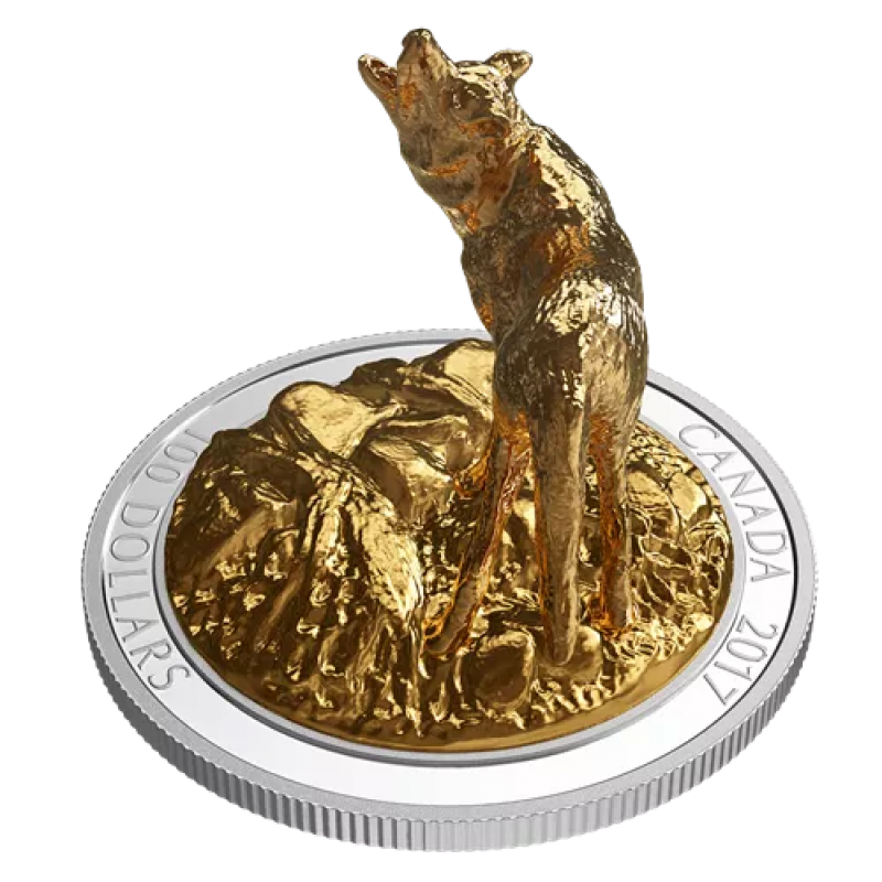 2017 Canadian $100 Sculpture of Majestic Canadian Animals: Wolf - 10 oz ...