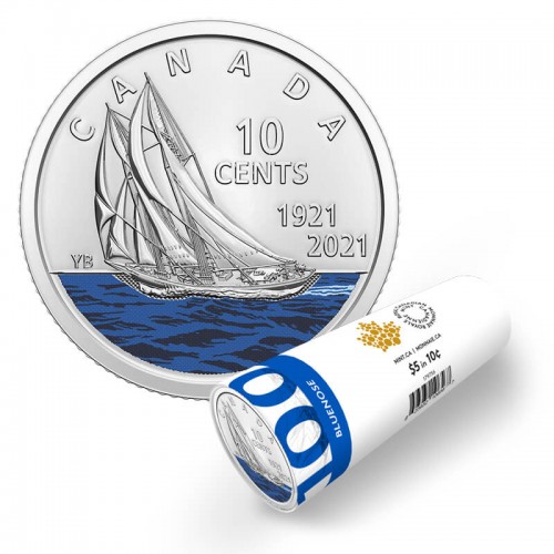 2021 (1921-) Canadian 10-Cent Bluenose Schooner 100th Anniv Coloured ...