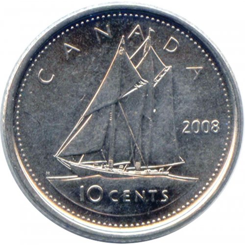 2008 Canadian 10-Cent Bluenose Schooner Dime Coin (Brilliant Uncirculated)