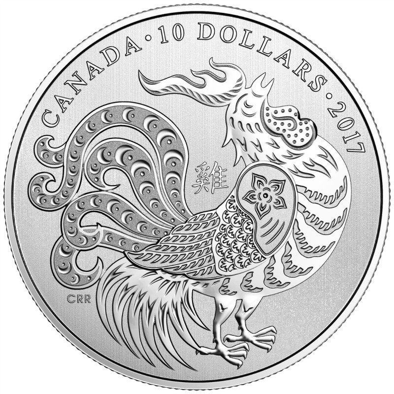 2017 Canadian $10 Year of the Rooster - 1/2 oz Fine Silver Coin-no ...