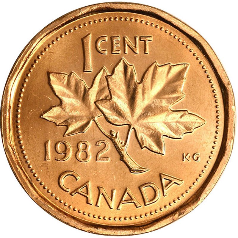 1982 Canadian 1 Cent Maple Leaf Twig Penny Coin Brilliant Uncirculated 1982 Canadian 1 Cent Maple Leaf Twig Penny Coin Brilliant Uncirculated