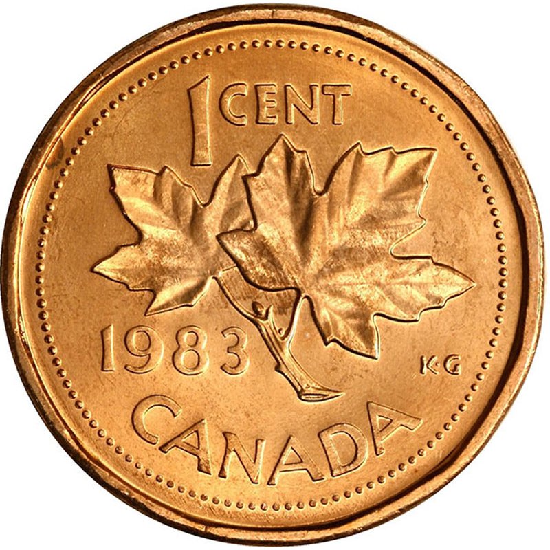 1983 Canadian 1 Cent Maple Leaf Twig Penny Coin Brilliant Uncirculated 1983 Canadian 1 Cent Maple Leaf Twig Penny Coin Brilliant Uncirculated