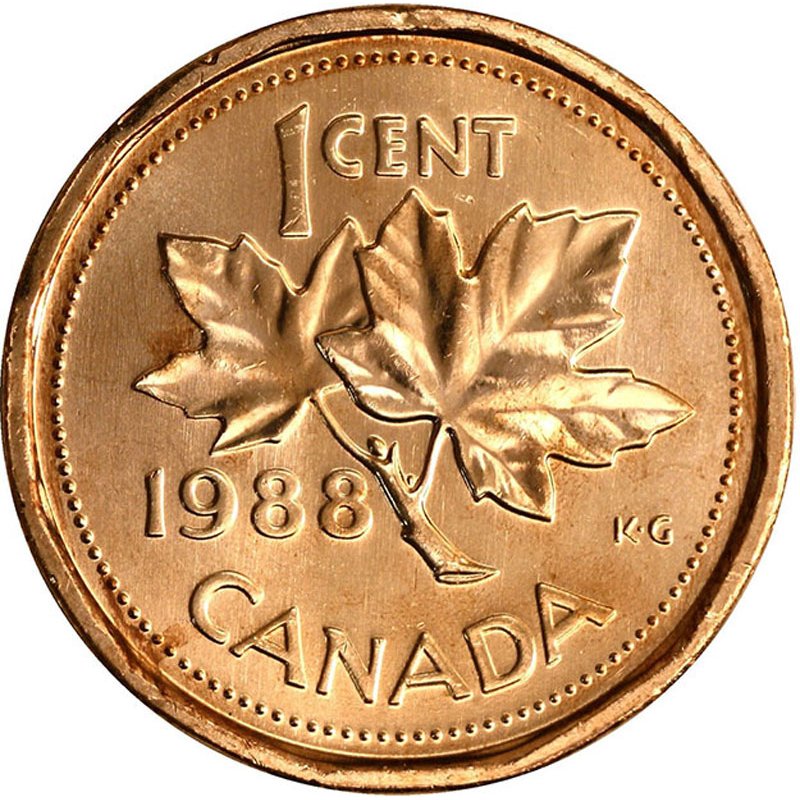 1988 Canadian 1 Cent Maple Leaf Twig Penny Coin Brilliant Uncirculated 