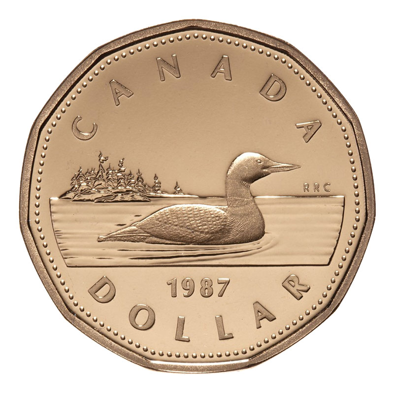 1987 Canadian 1 Common Loon First Year Of Issue Proof Dollar Coin 1987 Canadian 1 Common Loon First Year Of Issue Proof Dollar Coin