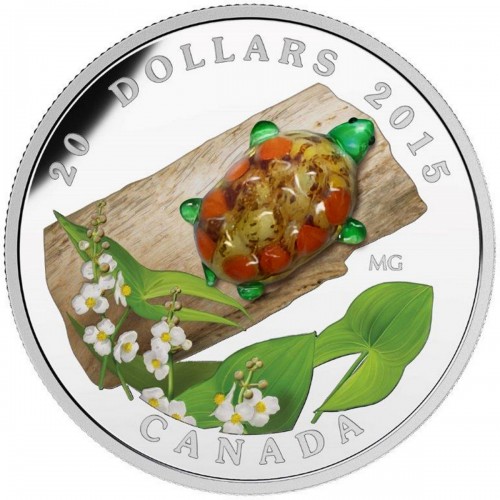 2015 Canadian $20 Venetian Glass Turtle with Broadleaf Arrowhead Flower ...