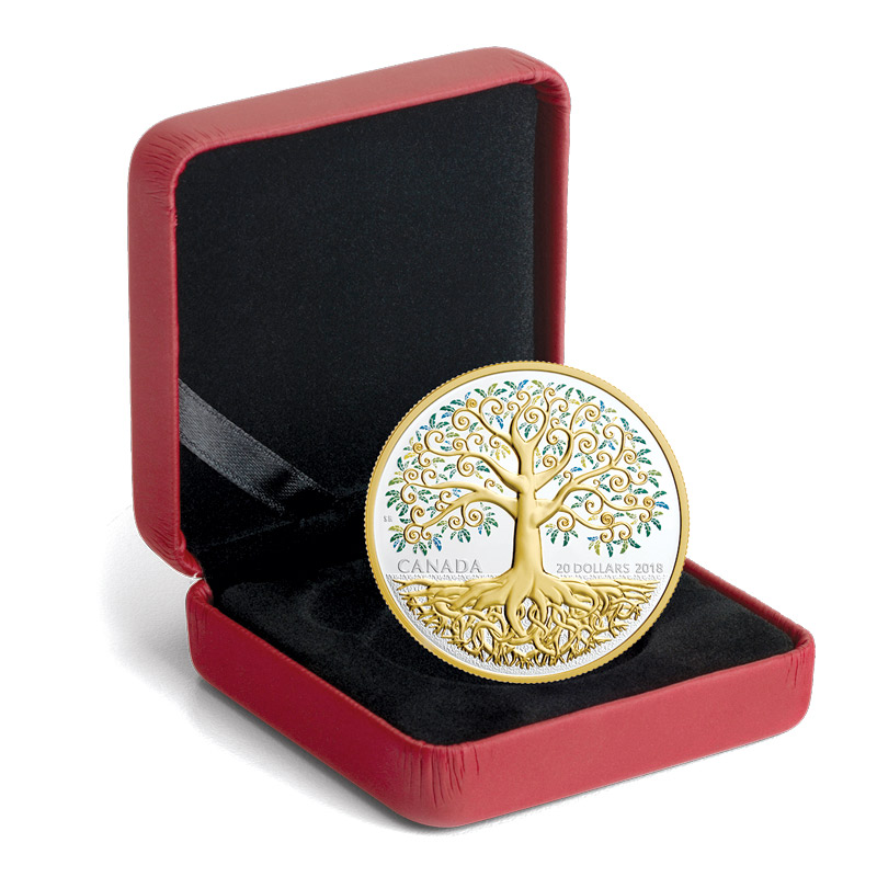 2018 Canadian $20 Tree of Life - 1 oz Fine Silver & Gold-plated Coin-no ...