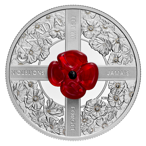 2019 Canadian $20 Lest We Forget - 1 oz Fine Silver & Murano Glass Coin ...