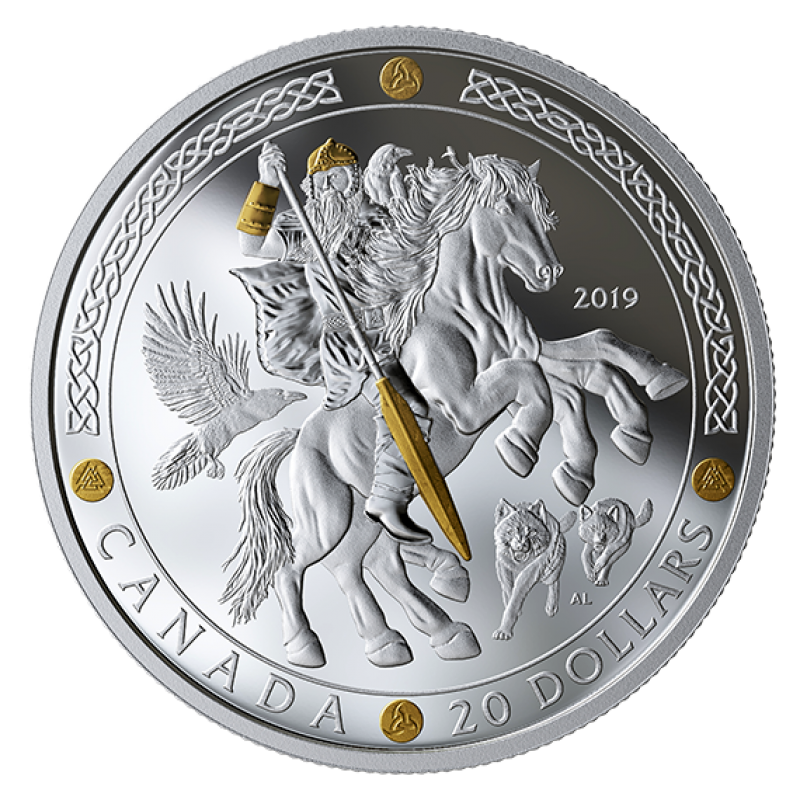 2019 Canadian $20 Norse Gods: Odin - 1 oz Fine Silver & Gold-plated Coin