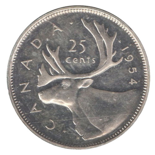 1954 Canadian 25-Cent Caribou Silver Quarter Coin ( VG)