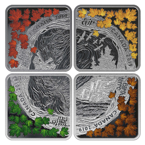 2019 Canadian $3 The Elements - Fine Silver Coloured 4-Coin Set