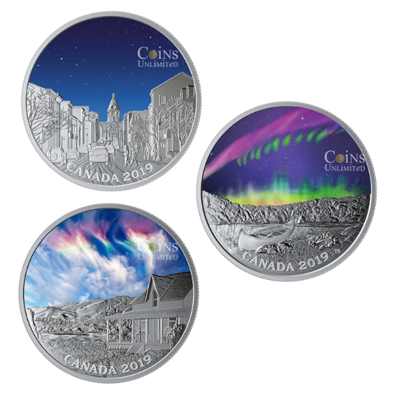 2019 Canada $20 Sky Wonders - 1 oz Pure Silver 3-Coin Subscription Set