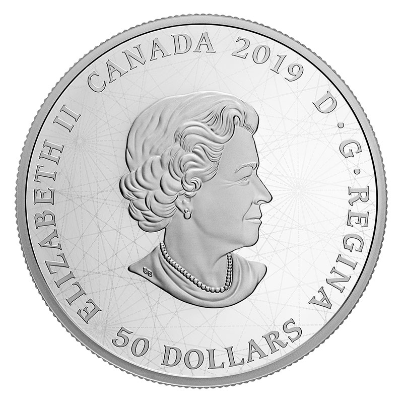 2019 Canadian $50 Rose of the Winds 5 oz Fine Silver & 3D Compass Coin