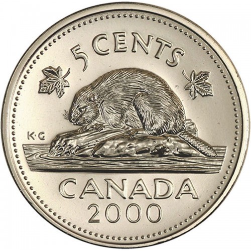 2000 Canadian 5-Cent Beaver Nickel Coin (Brilliant Uncirculated)