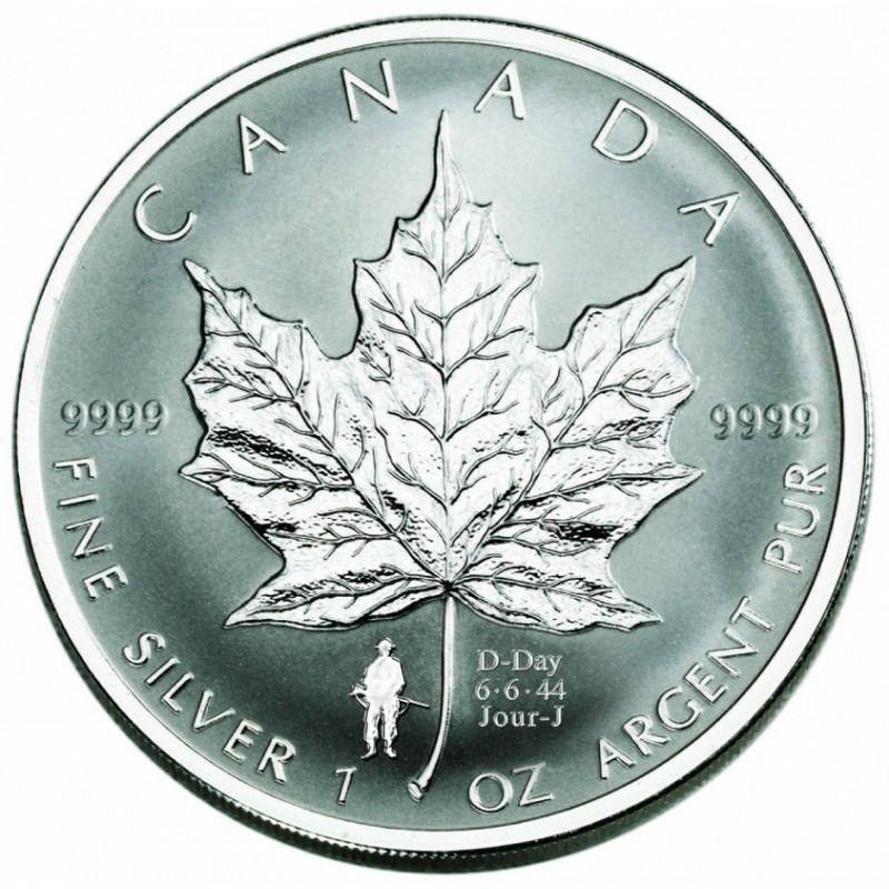 2004 Canadian $5 Silver Maple Leaf with D-Day Privy - 1 oz Fine Silver ...