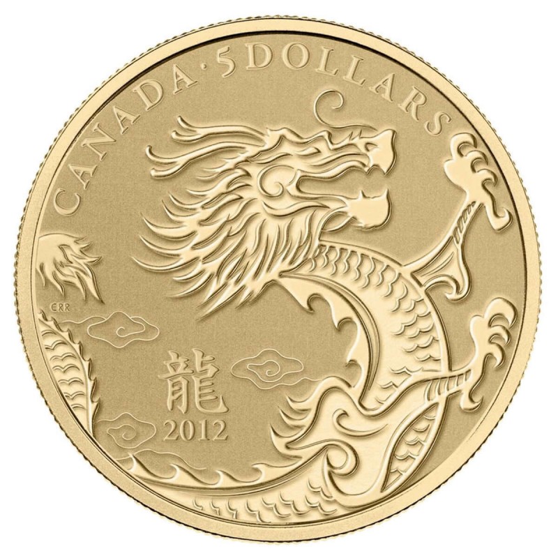 2012 Canadian $5 Year of the Dragon - 1/10 oz Pure Gold Coin
