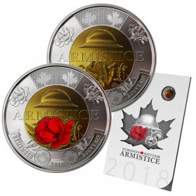 2018 Canadian $2 Armistice 100th Anniv Remembrance Coloured Poppy ...