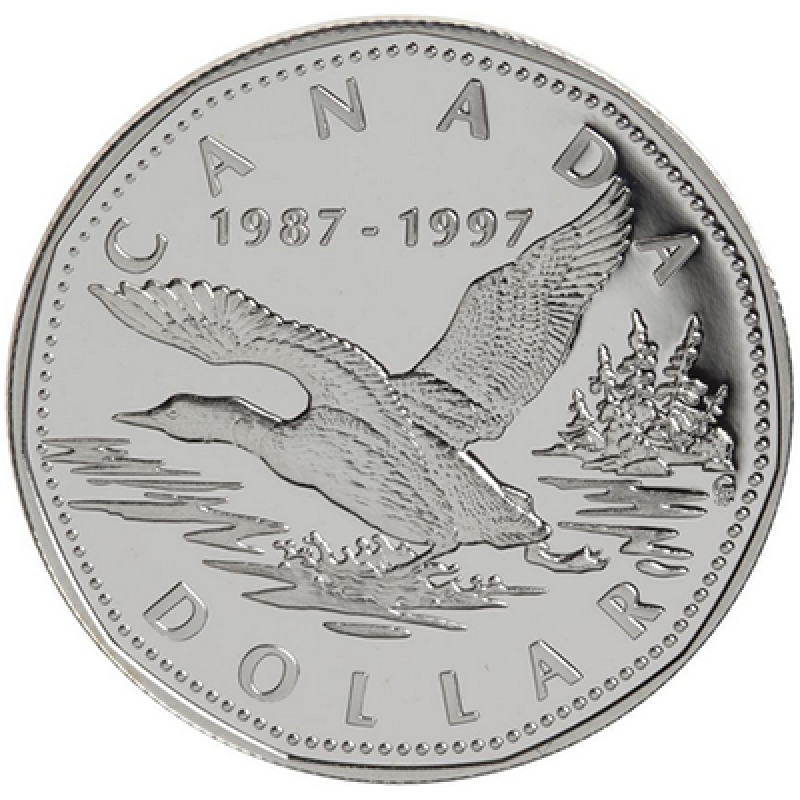 1997 (1987-) Canadian $1 Flying Loon 10th Anniv Proof Silver Dollar ...